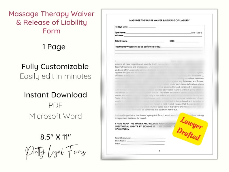 Massage Therapist Waiver Release of Liability Massage Therapy Client ...