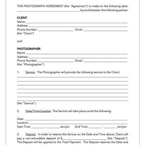Photography Contract Template | Photography Agreement Legal Template ...