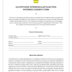 Glutathione Injections Consent Form Glutathione IM Shots Informed ...