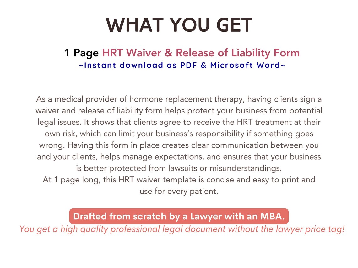 HRT Waiver and Release of Liability Hormone Replacement Therapy Release ...