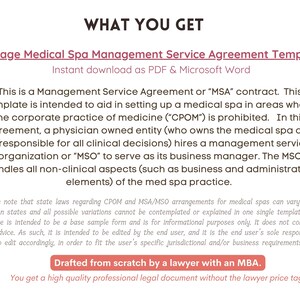 Medical Spa MSA Med Spa Management Service Agreement Contract Template ...
