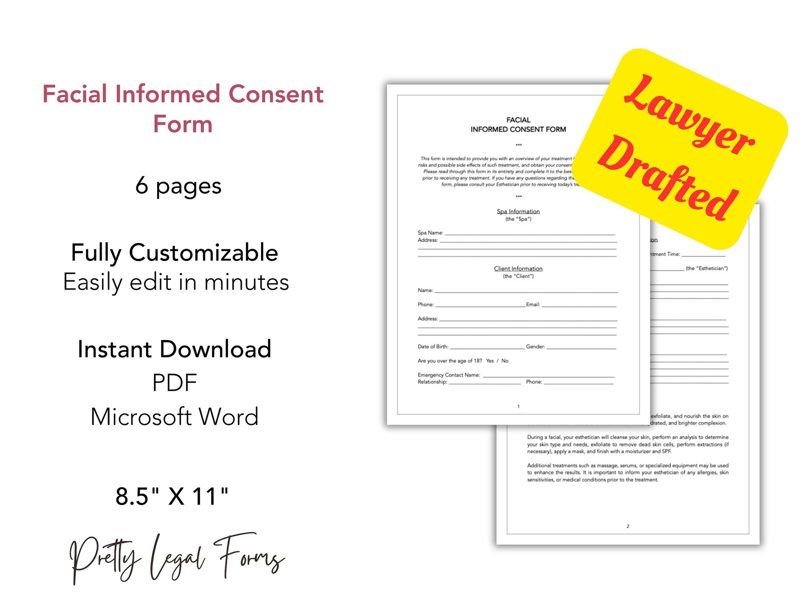 Facial Consent Form Esthetician Intake Form Spa Client Intake ...