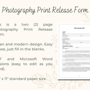 Photography Print Release Form, Digital File Release Template, Instant ...
