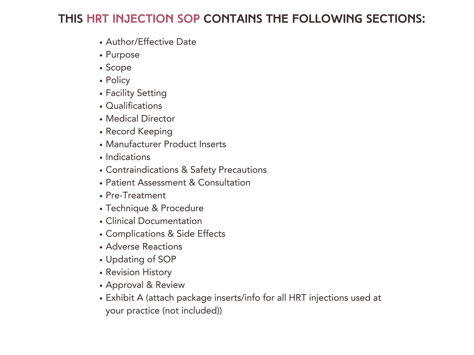 Hormone Replacement Therapy SOP HRT Injections Protocol BHRT Policy ...