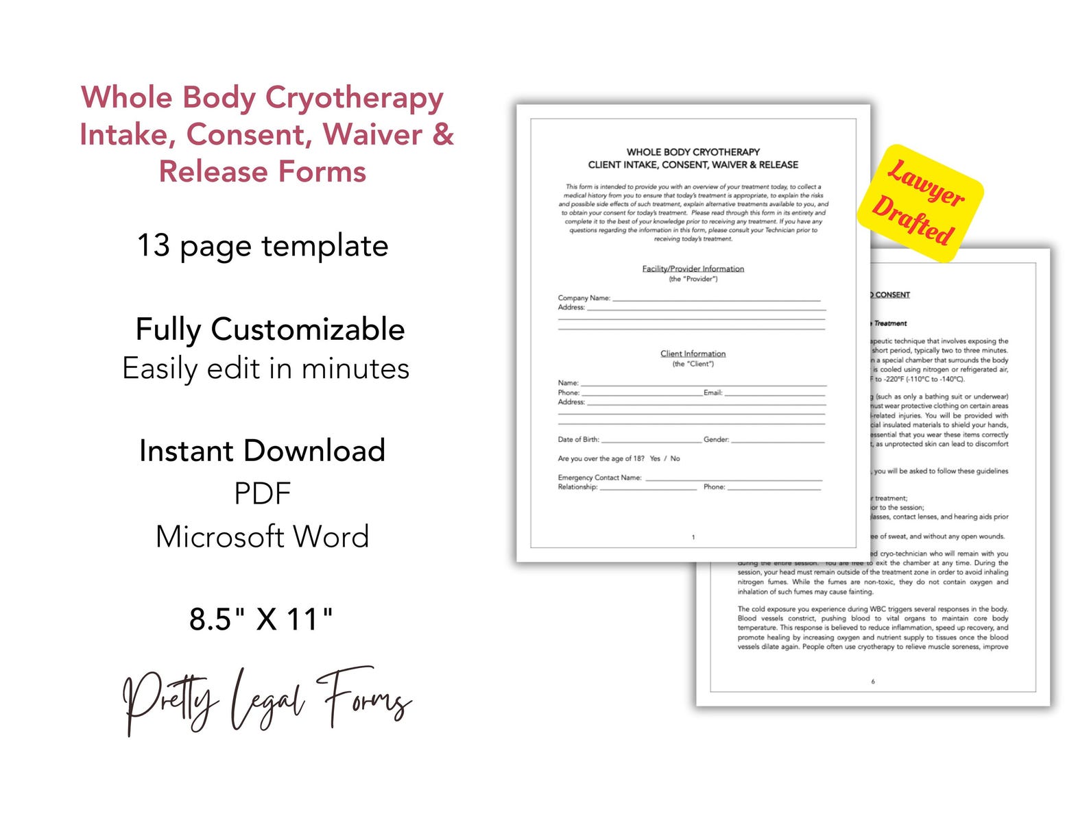 Whole Body Cryotherapy Intake Forms WBC Informed Consent Cryotherapy ...