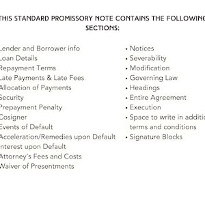 Promissory Note Template, Loan Agreement, IOU, Borrower Lender Contract ...