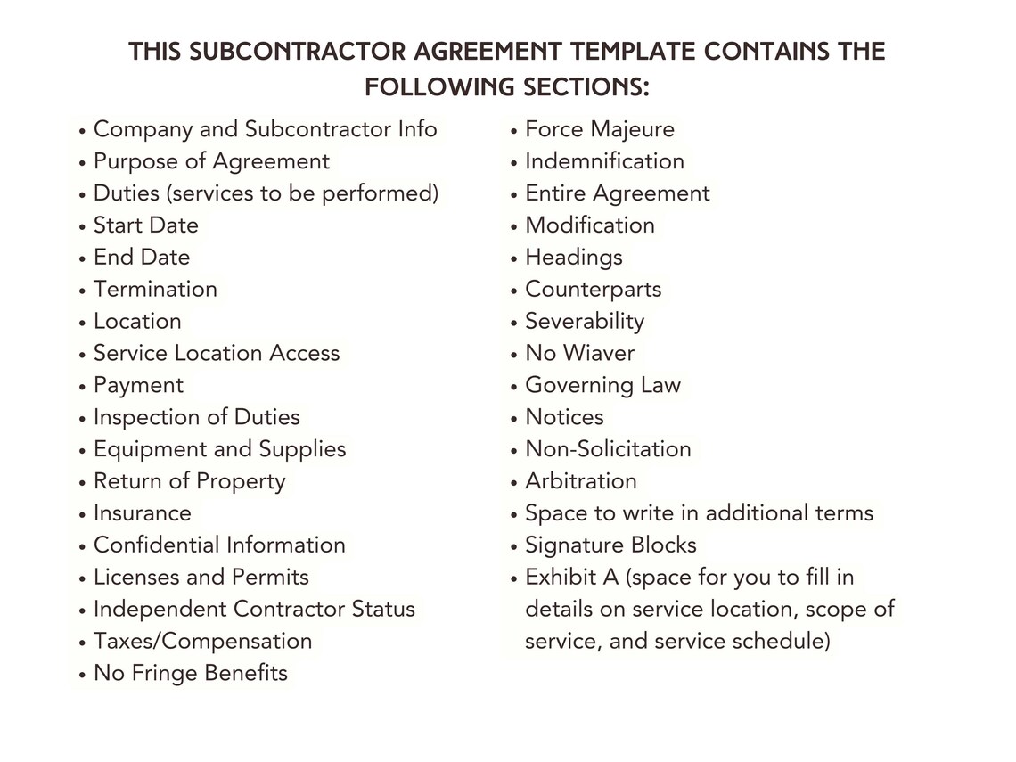 Subcontractor Agreement Independent Contractor Contract Template 1099 ...