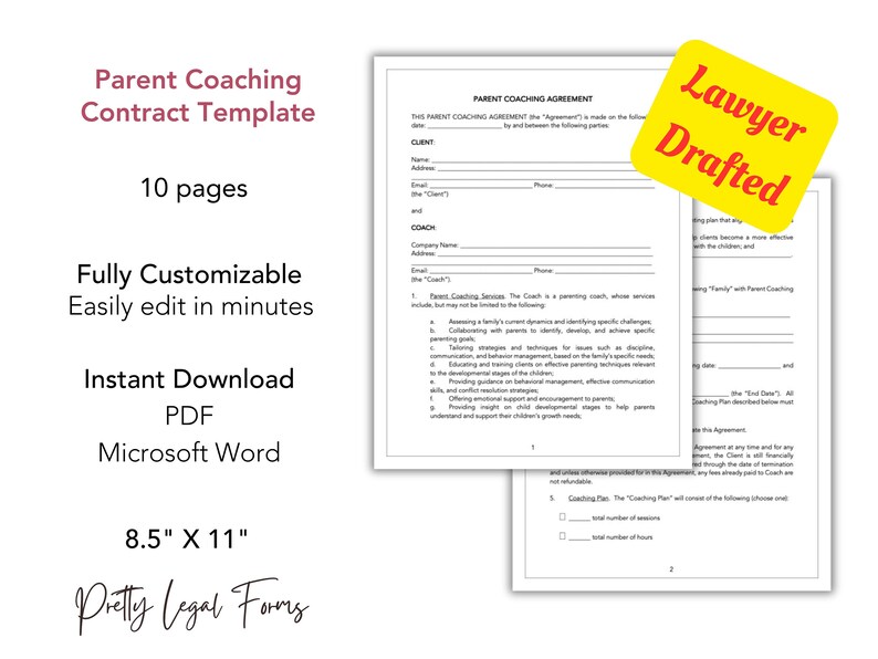 Parent Coaching Contract Template, Parenting Coach Agreement, Family ...
