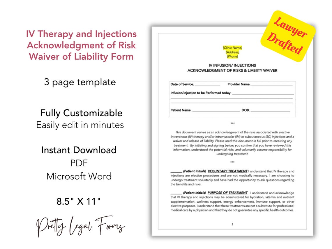 IV Therapy Acknowledgement of Risks Vitamin Injection Waiver IV Clinic ...