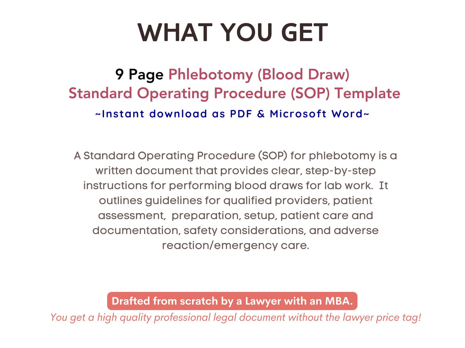 Phlebotomy SOP Protocol Template for Blood Draw and Lab Work Policy and ...