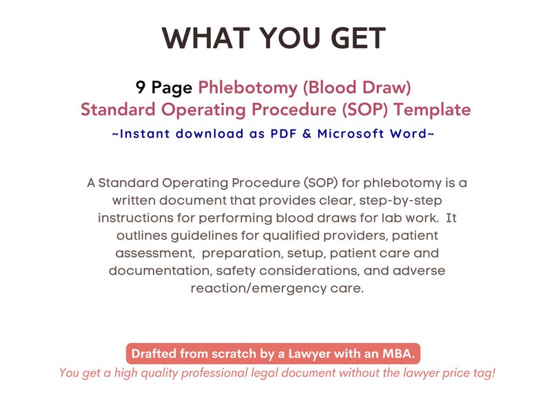 Phlebotomy SOP Protocol Template for Blood Draw and Lab Work Policy and ...