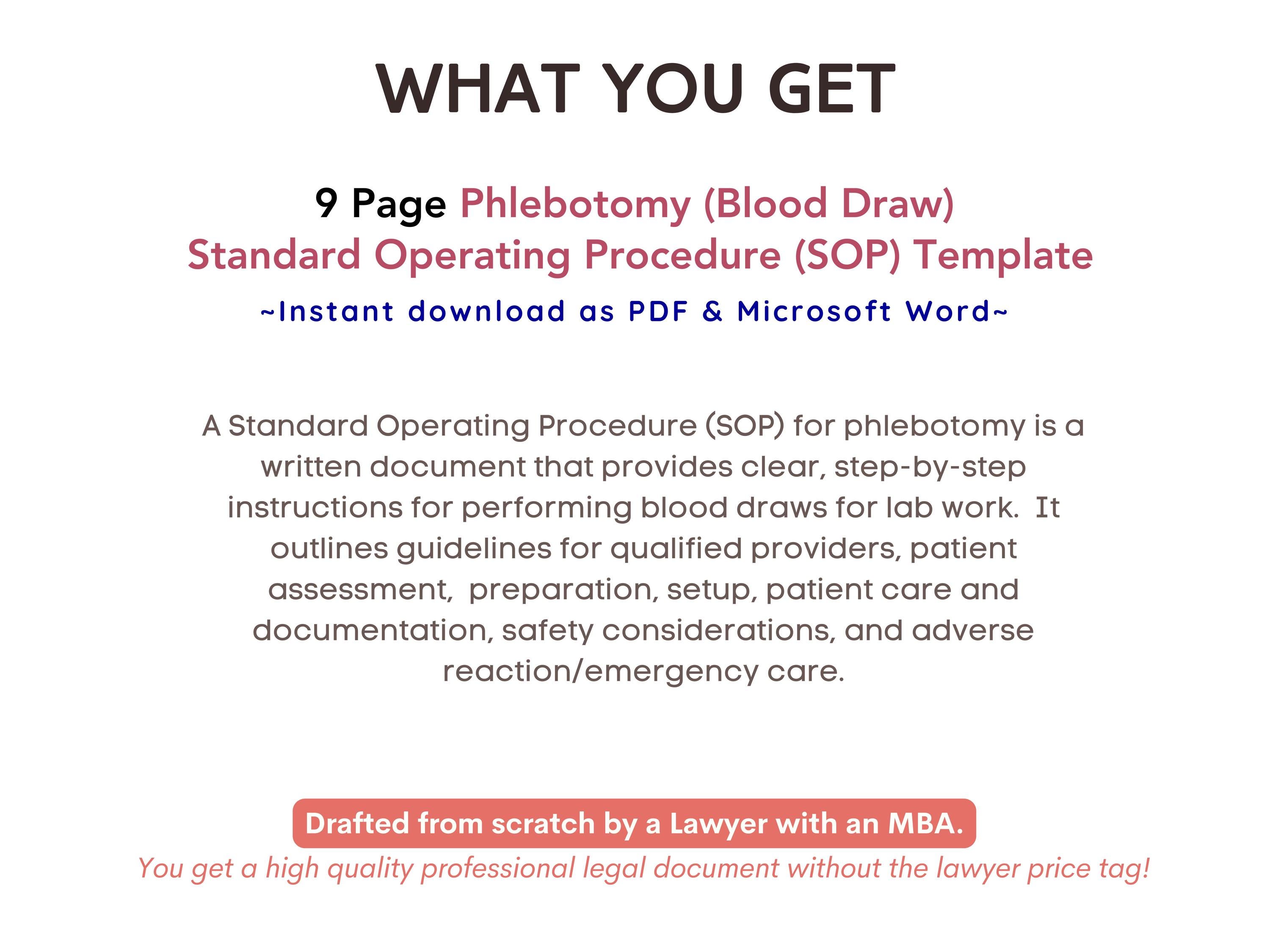 Phlebotomy SOP Template Blood Draw Protocol Lab Work Standard Operating ...