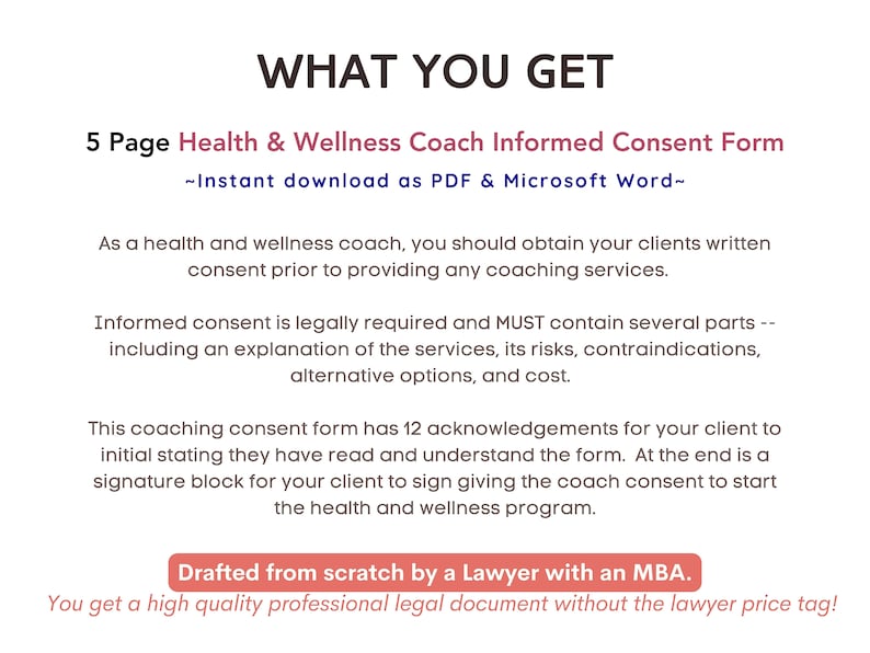 Health Coach Consent Form Wellness Coaching Informed Consent Template ...