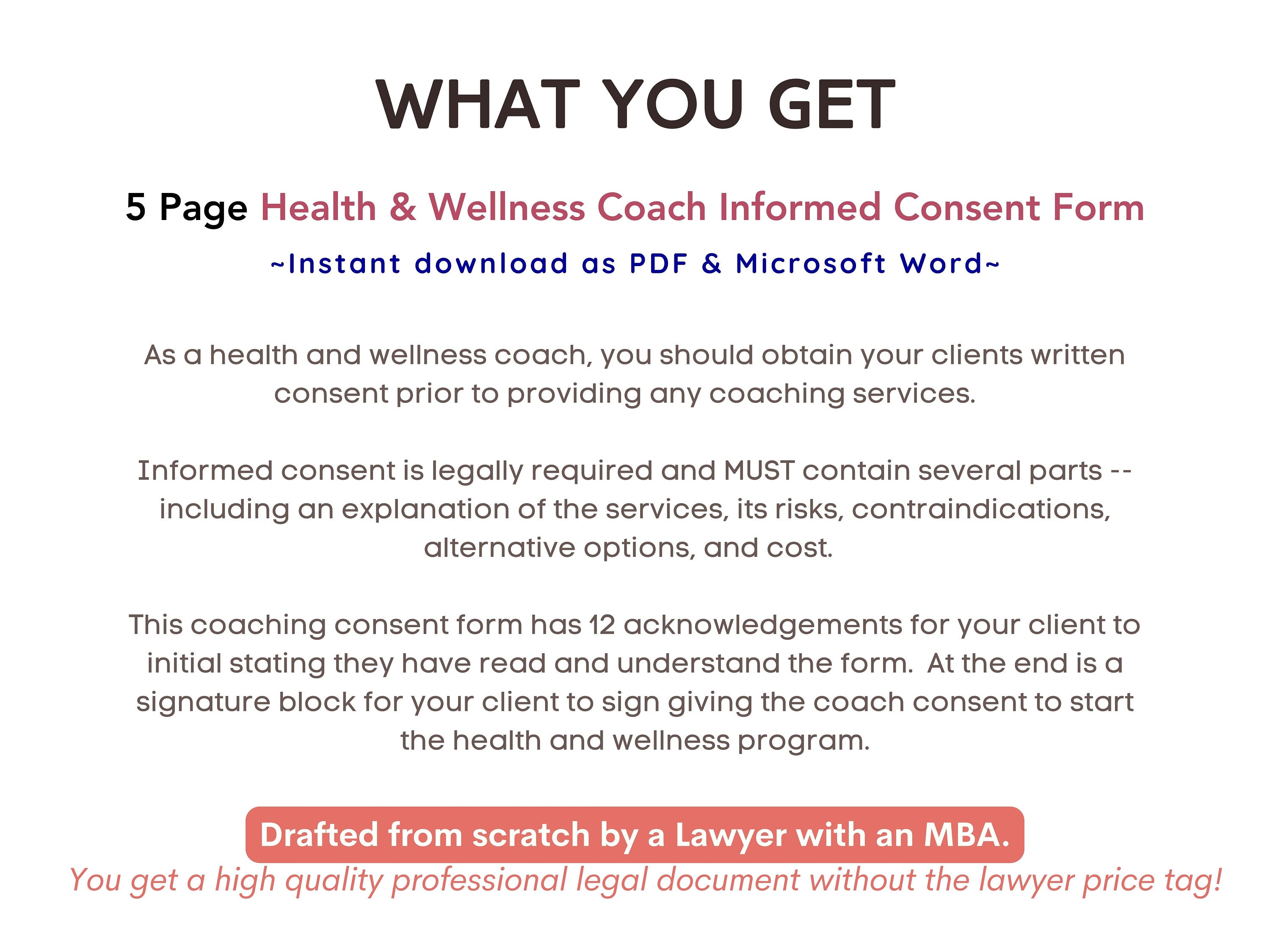 Health Coach Consent Form Wellness Coaching Informed Consent Template ...