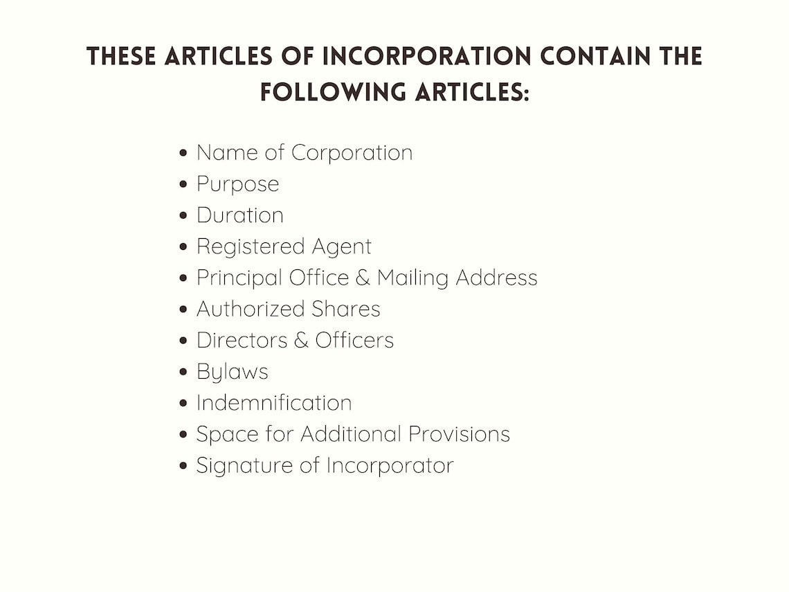 Articles of Incorporation | Corporate Formation Documents | New ...