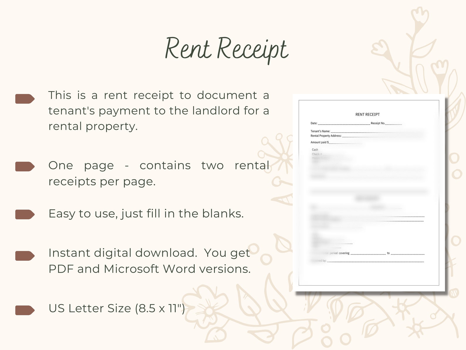 Rent Receipt | Lease Payment Receipt | Landlord Rental Receipt ...