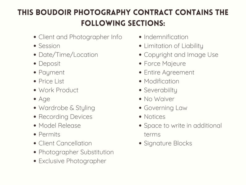 Boudoir Photography Contract Template, Boudoir Photo Session Agreement ...