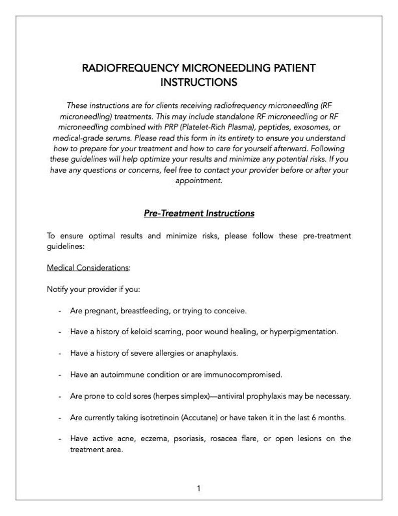 RF Microneedling Pre and Post Treatment Instructions Radiofrequency ...