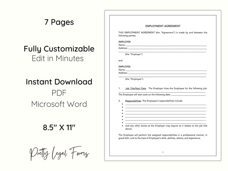 Employee Contract Template, Employment Agreement, Simple Employment ...