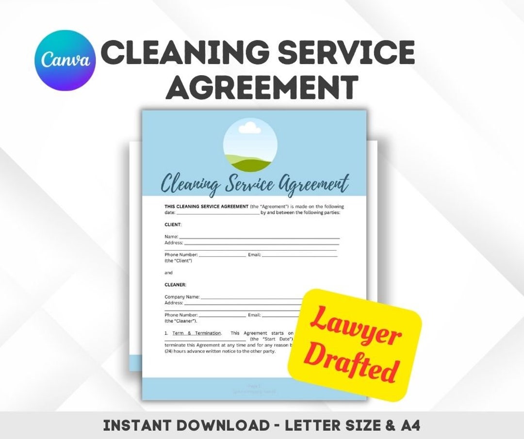 Cleaning Service Agreement CANVA Cleaning Contract Template House ...