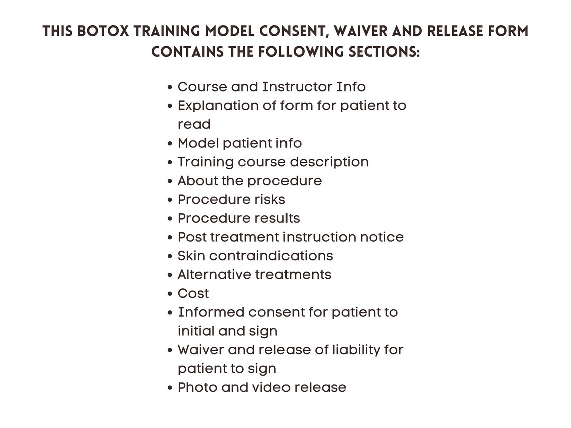 Aesthetic Training Model Informed Consent Form, Botox Model Waiver and ...