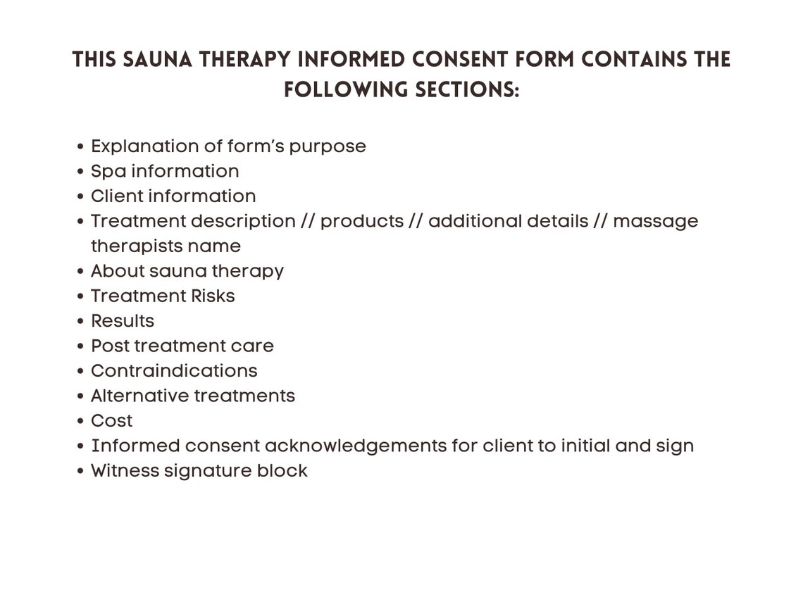 Sauna Informed Consent Template, Sauna Therapy Intake, Spa Consent Form ...