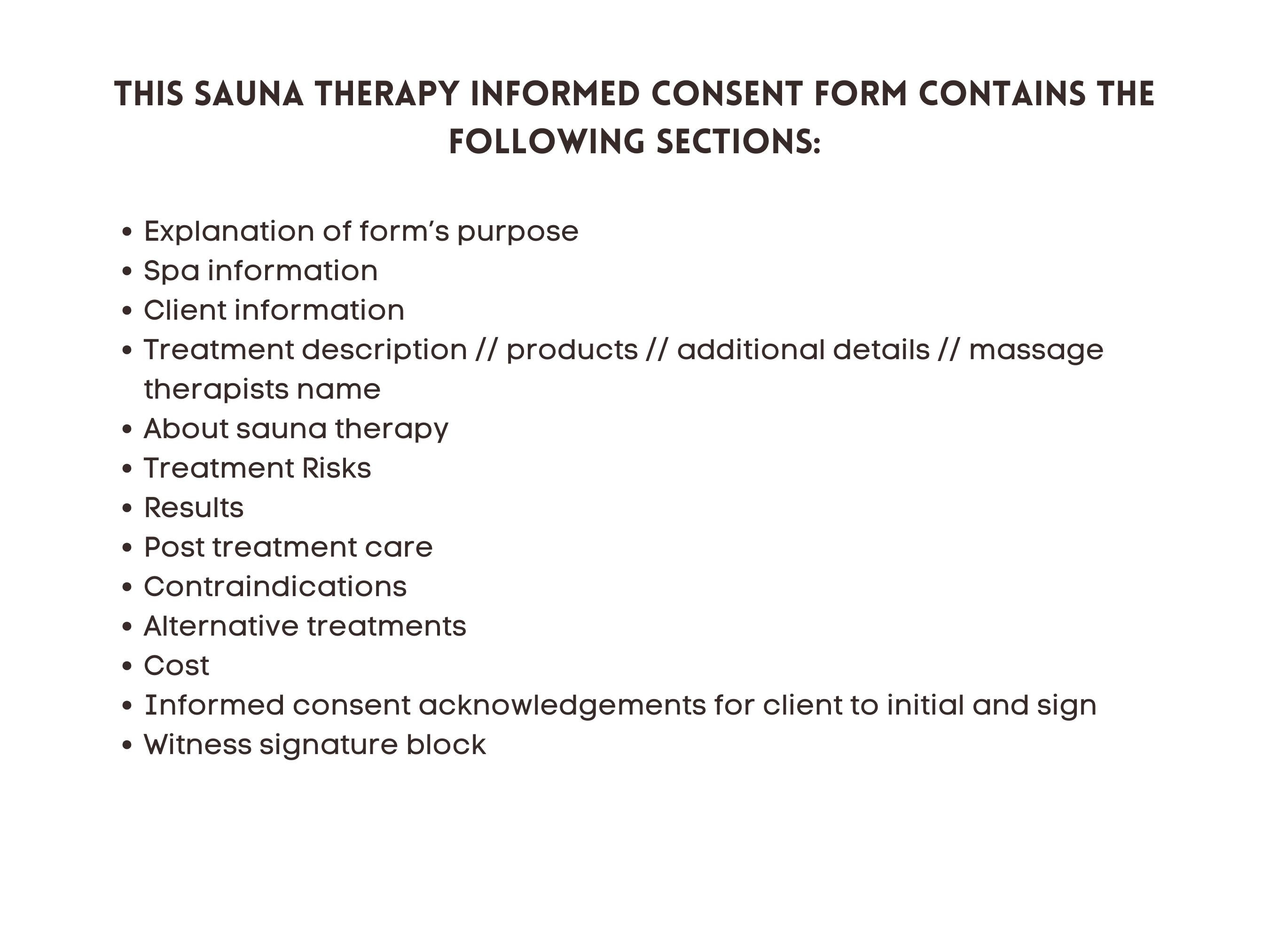 Sauna Informed Consent Template, Sauna Therapy Intake, Spa Consent Form ...