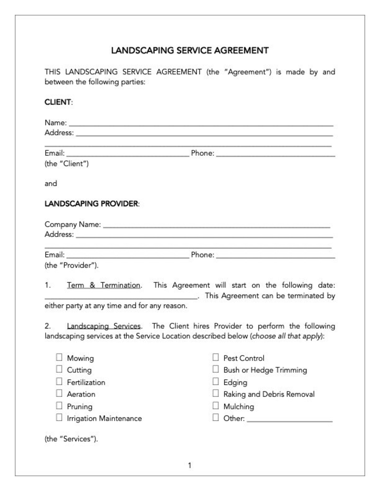 Landscape Contract, Landscaping Service Agreement, Lawn Care Contract ...