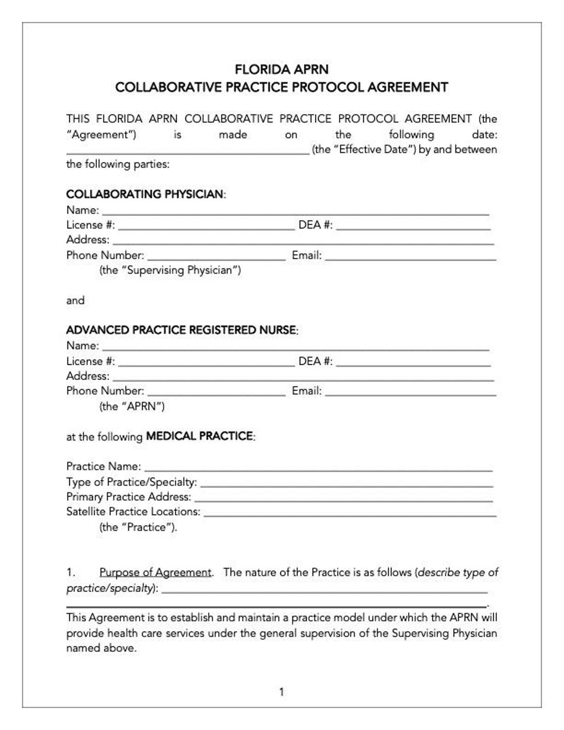 Florida APRN Collaborative Practice Agreement FL Collaborative Protocol ...
