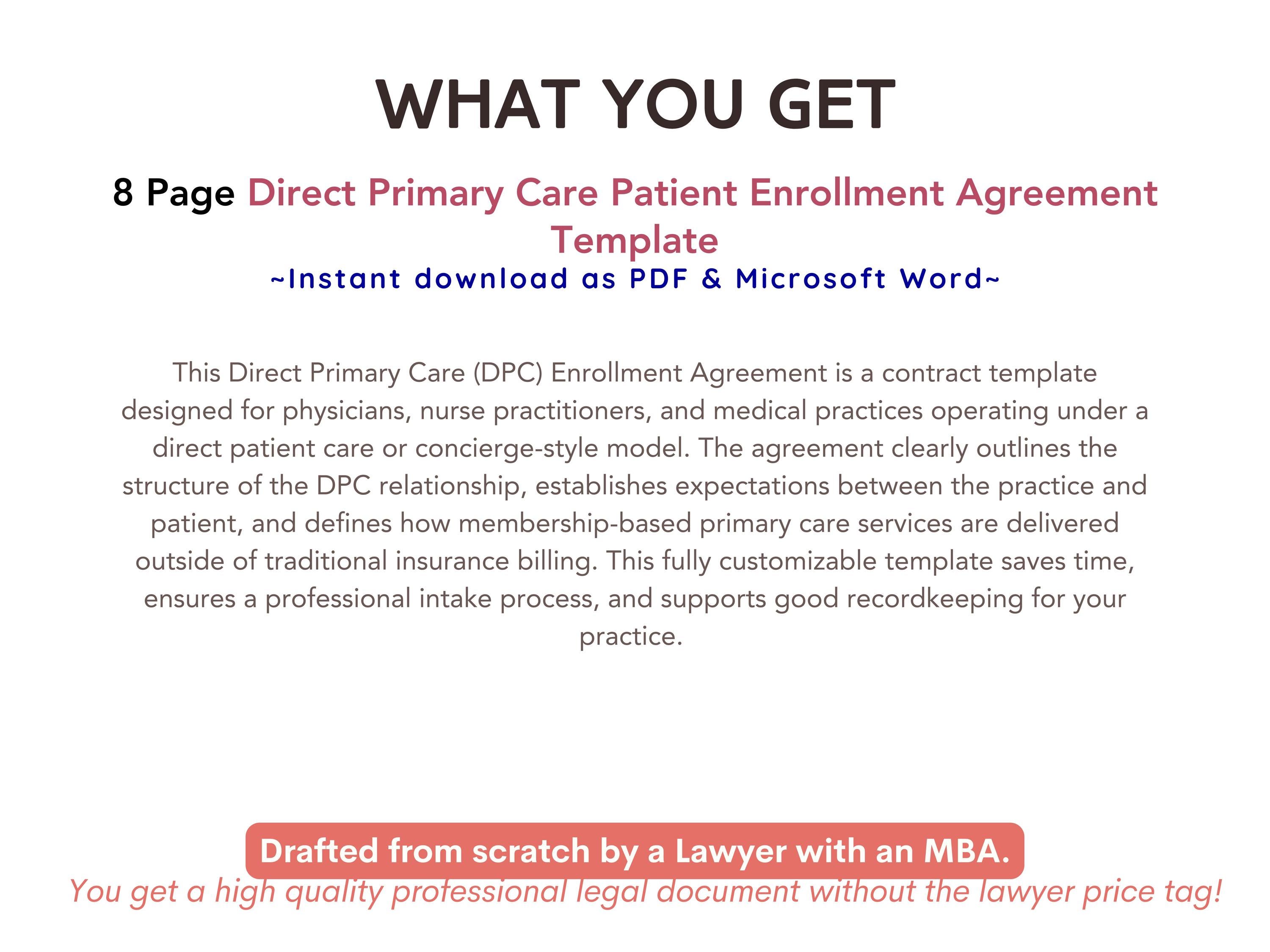 Direct Primary Care Enrollment Agreement Template | DPC Membership ...