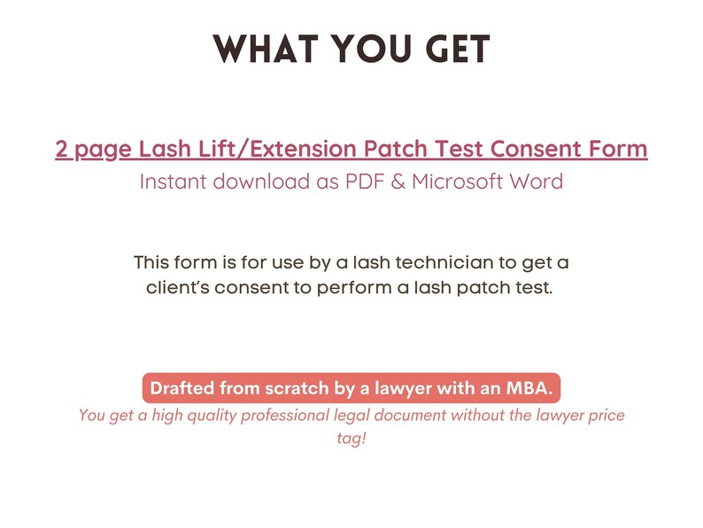 Lash Patch Test Consent Form, Lash Lift Patch Testing Consent, Eyelash ...