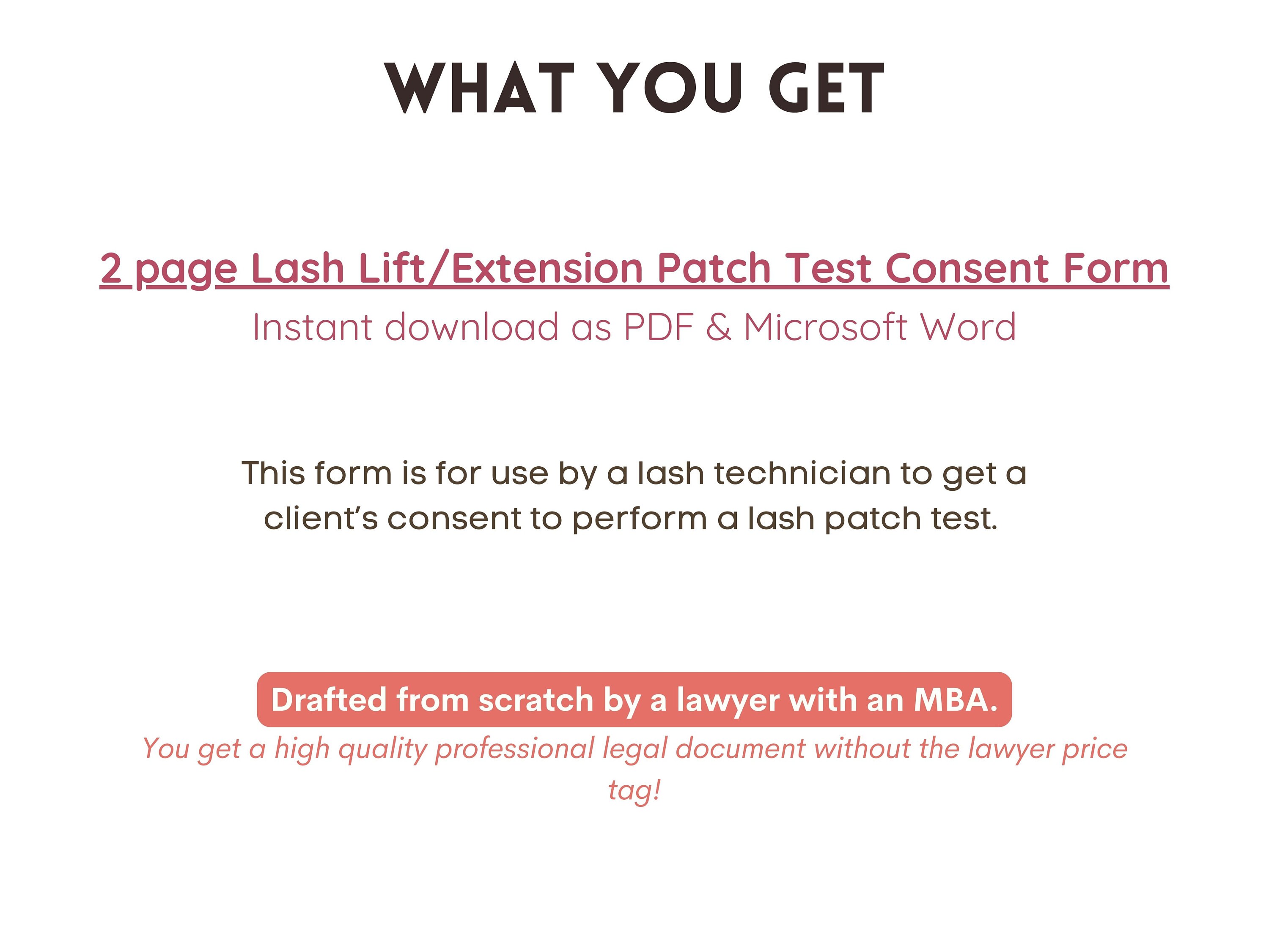 Lash Patch Test Consent Form, Lash Lift Patch Testing Consent, Eyelash ...