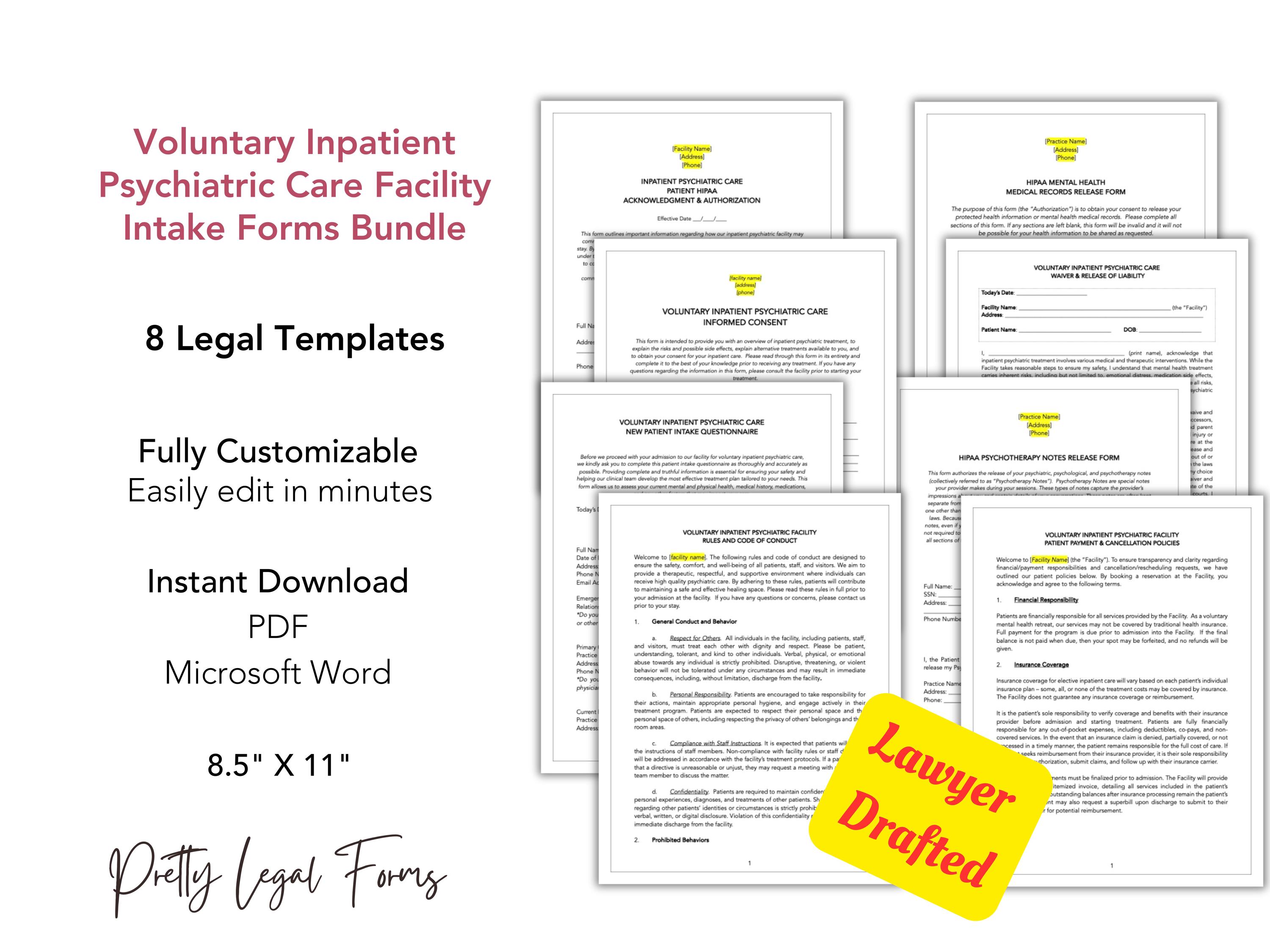Voluntary Inpatient Psychiatry Forms Bundle Mental Health Retreat ...