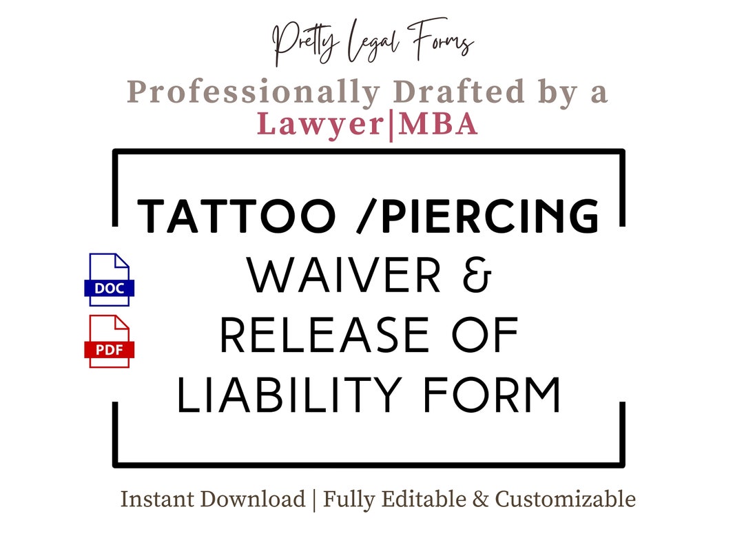 Tattoo Wavier Form, Body Piercing Hold Harmless Agreement, Tattoo ...