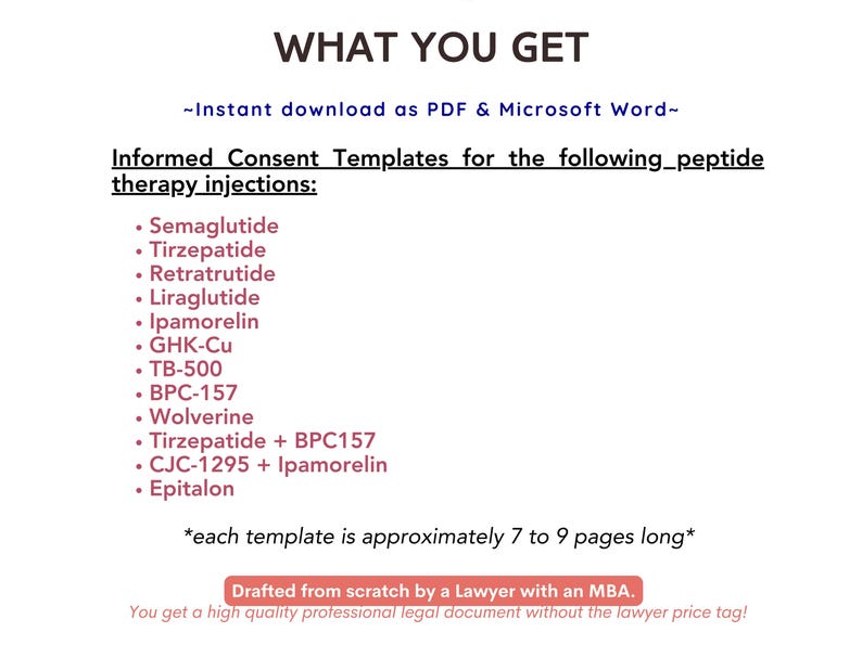 Peptide Therapy Consent Forms Semaglutide Tirzepatide BPC-157 ...