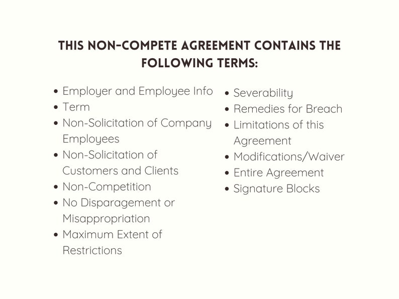 Non-compete Agreement Employee Non Compete Contract Template Employee ...