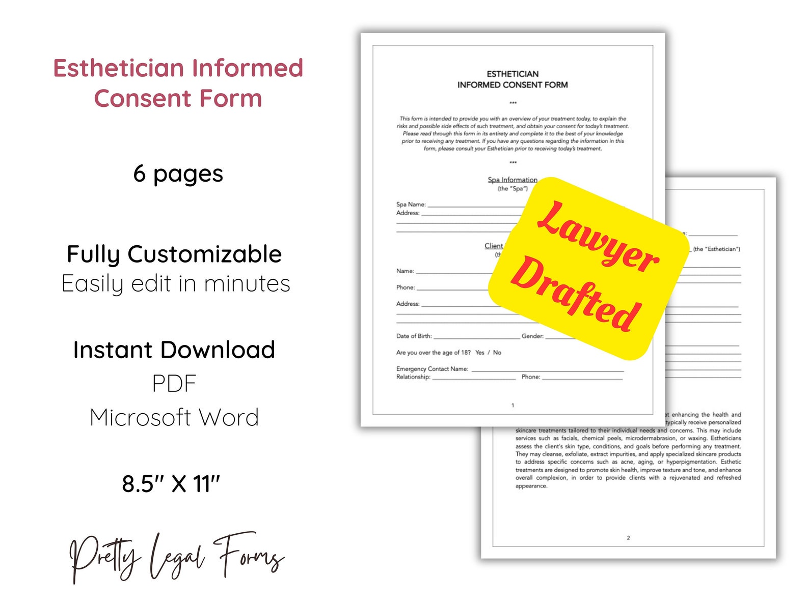Esthetician Consent Template Aesthetician Informed Consent Form Spa ...