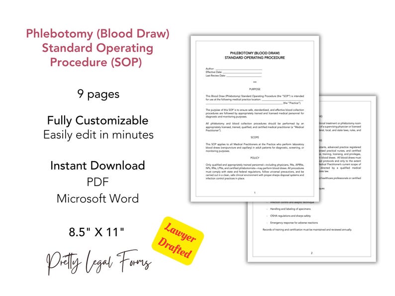 Phlebotomy SOP Template Blood Draw Protocol Lab Work Standard Operating ...