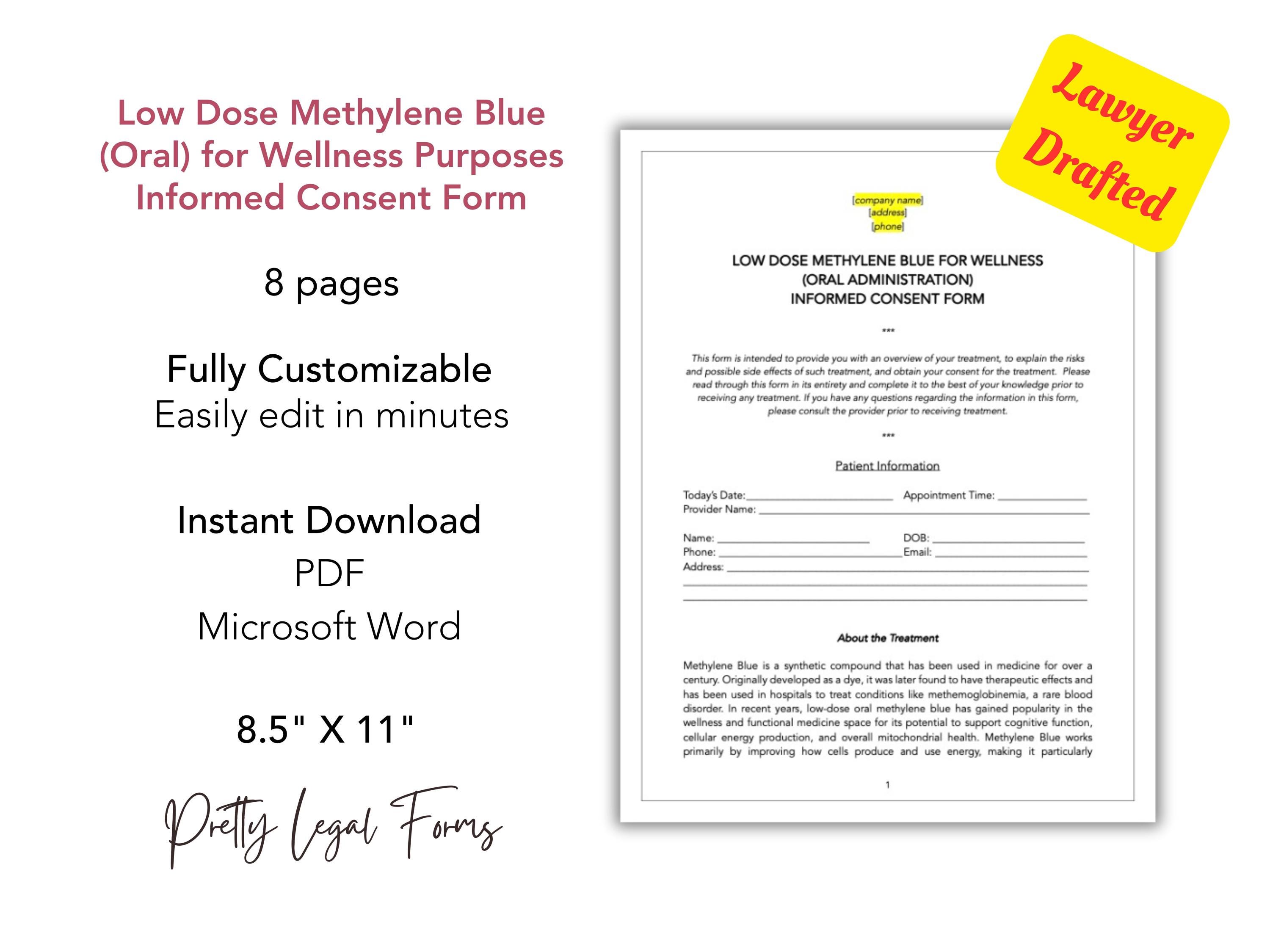 Low Dose Methylene Blue Consent Form Wellness Clinic Intake Forms ...