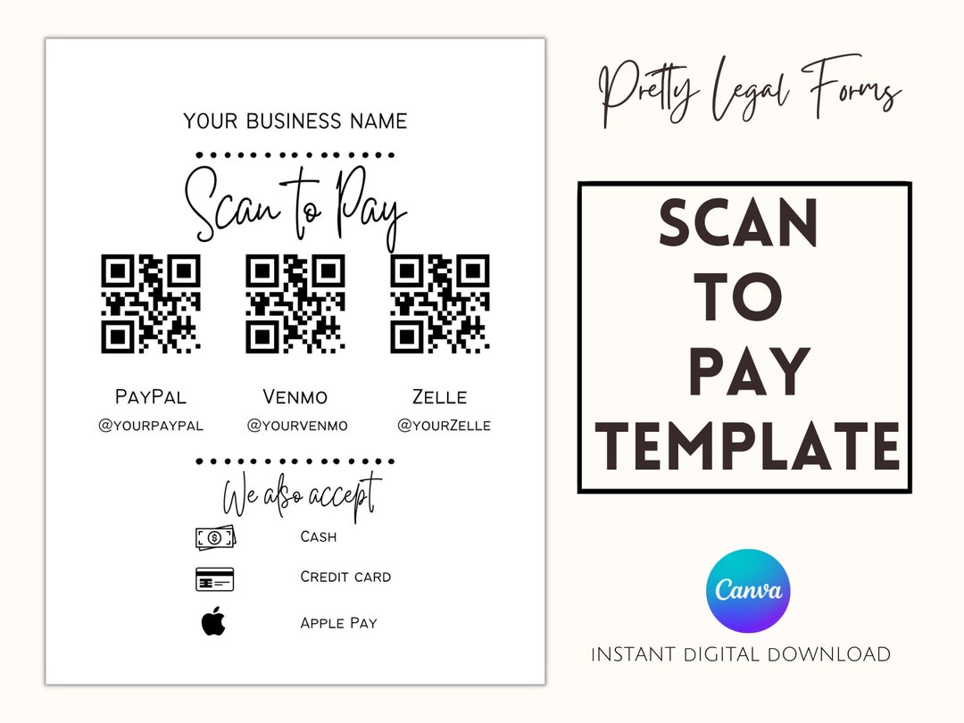 Scan to Pay Canva Template QR Code Sign New Business Form Payment ...