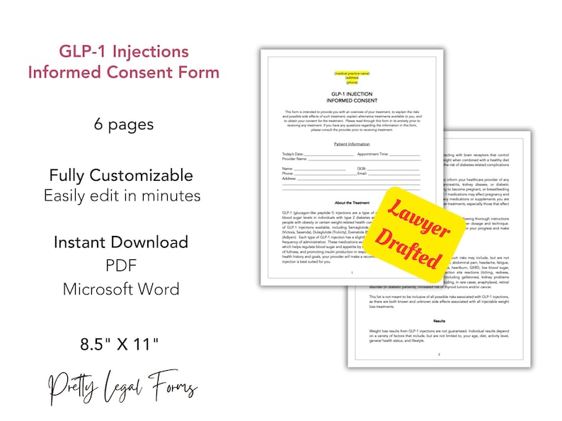 GLP1 Consent Form for Weight Loss Medications (semaglutide, Tirzepatide ...