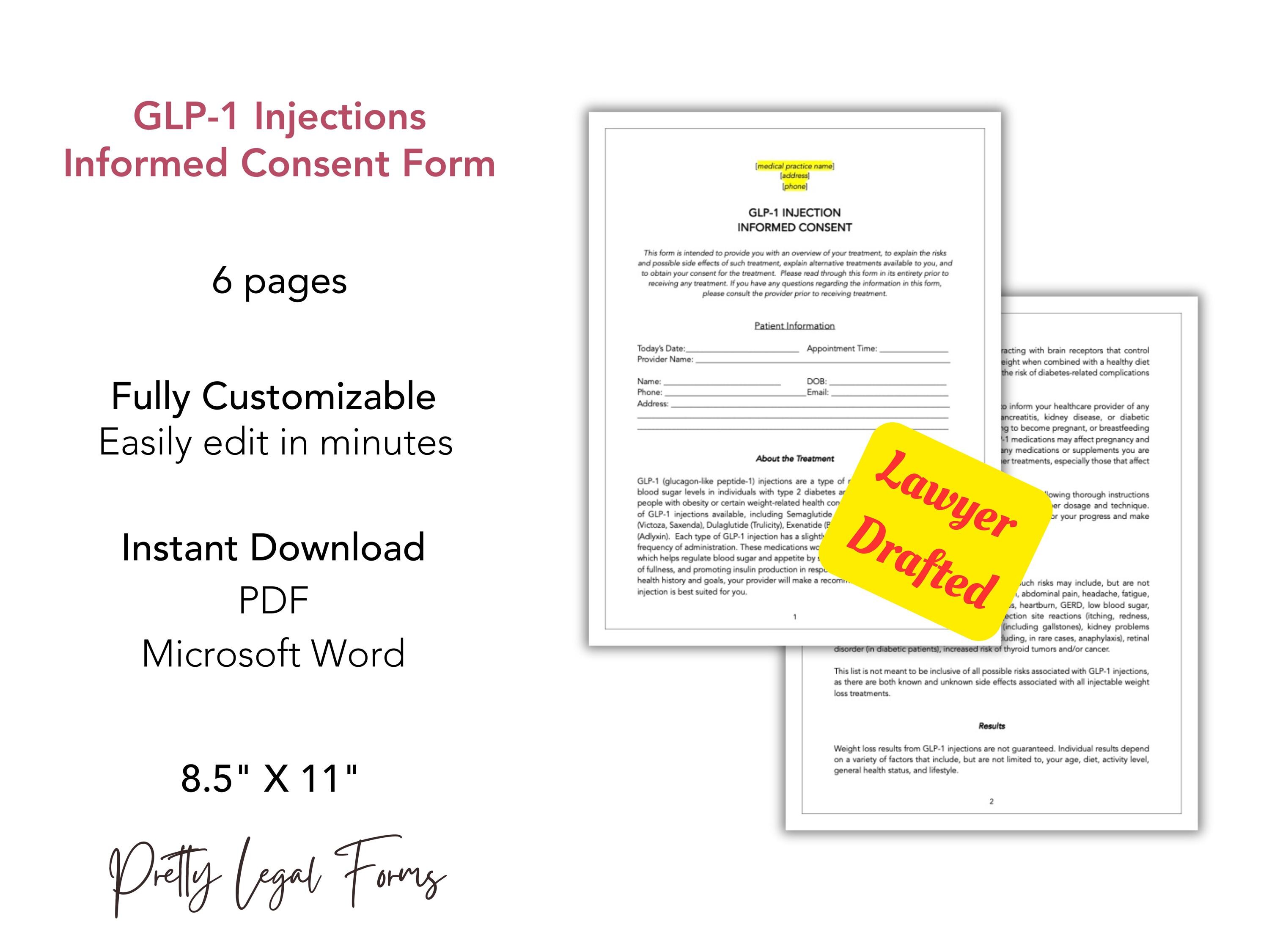 GLP1 Consent Form for Weight Loss Medications (semaglutide, Tirzepatide ...