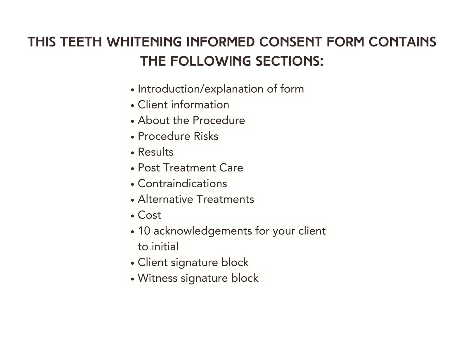 Teeth Whitening Consent Form, Laser Teeth Whitening Client Intake ...
