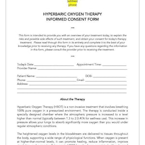 Hyperbaric Oxygen Therapy Consent Form HBOT Informed Consent Template ...