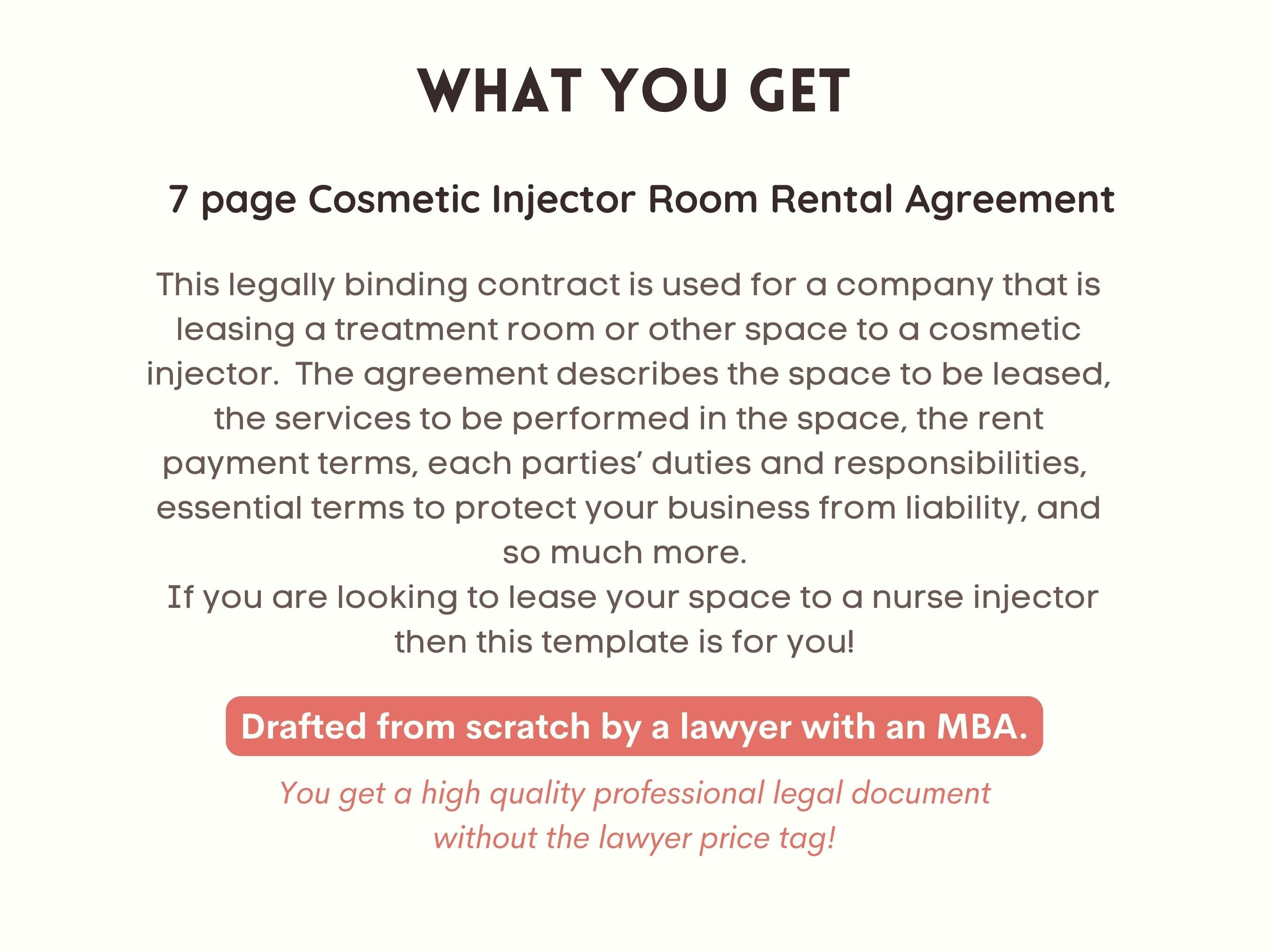 Cosmetic Injector Room Rental Contract Template, Cosmetic Nurse ...