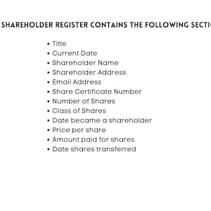 Corporate Shareholder Register, List of Shareholders Corporation ...