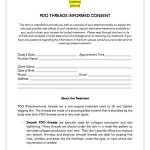 PDO Threads Informed Consent Form Non Surgical Facelift Thread Lift ...