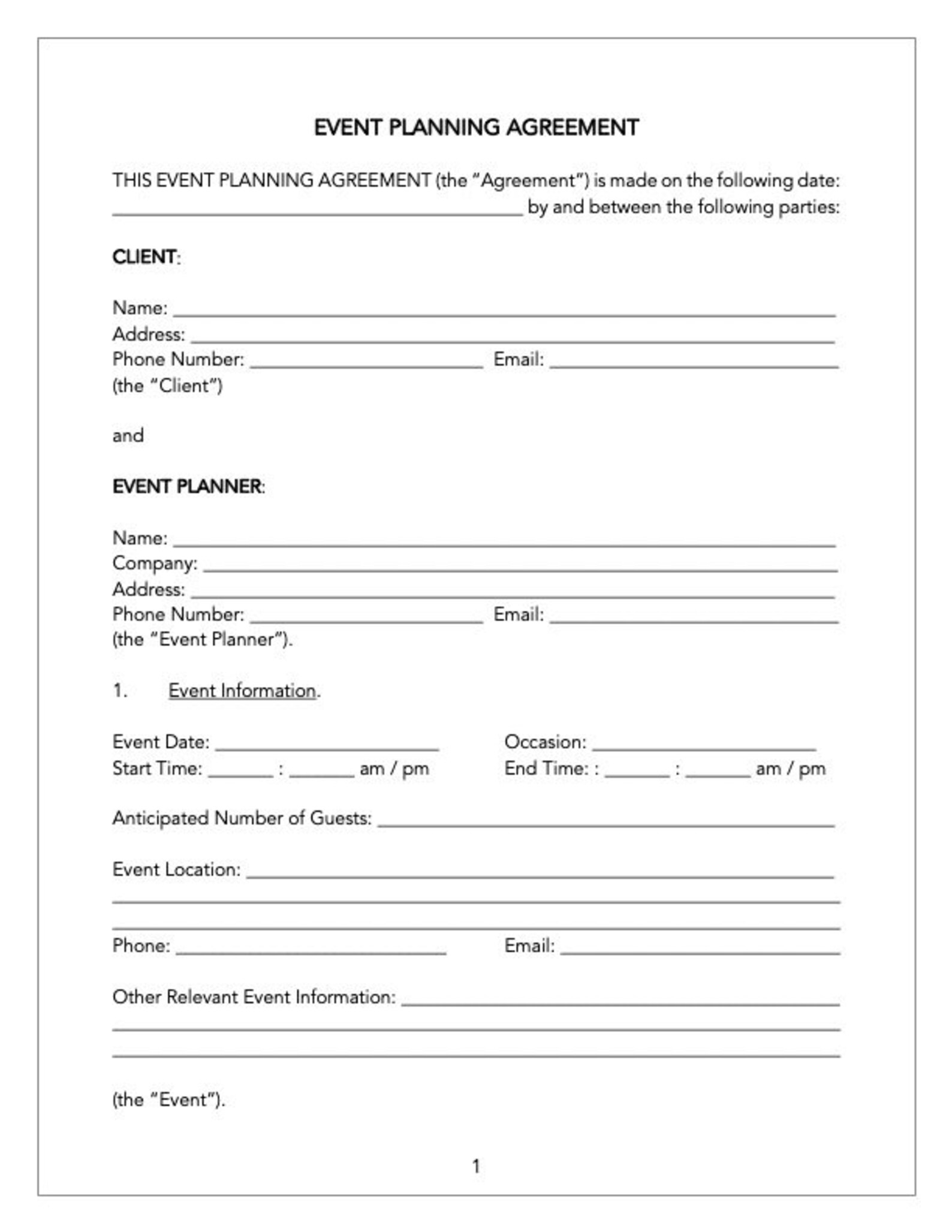 Event Planner Contract Template, Event Planning Agreement, Wedding ...