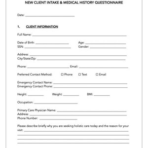 Holistic Health New Client Intake Questionnaire Template Holistic ...
