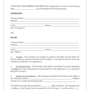 Consignment Contract Template Retail Product Consignment Agreement ...